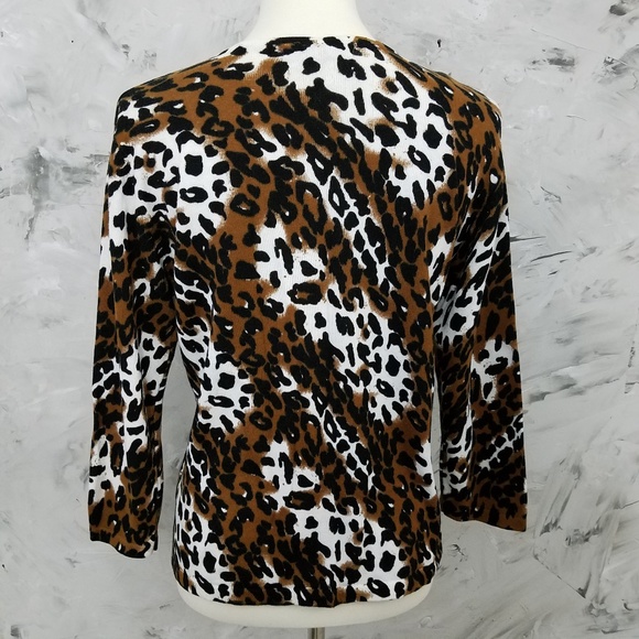 Joni B | Sweaters | Joni B Brown Black Animal Print Buttonup Sweater ...
